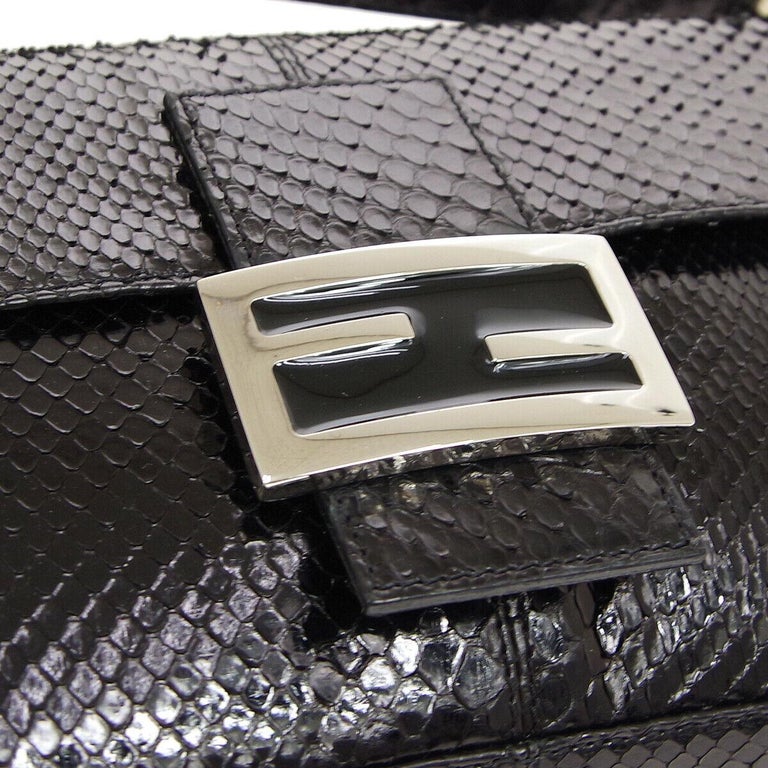 Fendi Black Snakeskin Silver Small Evening Top Handle Satchel Flap Bag ...