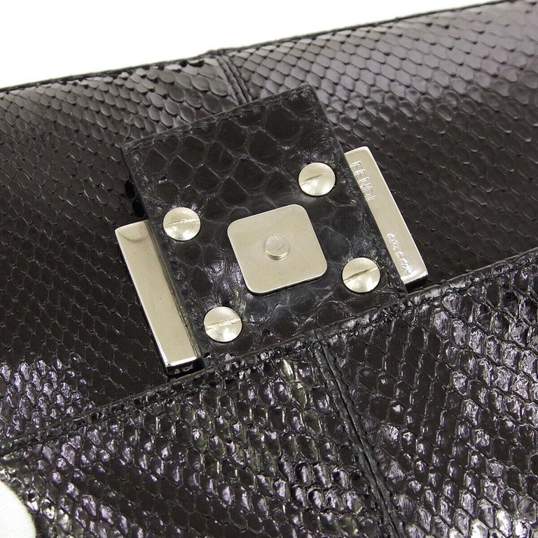 Fendi Black Snakeskin Silver Small Evening Top Handle Satchel Flap Bag ...