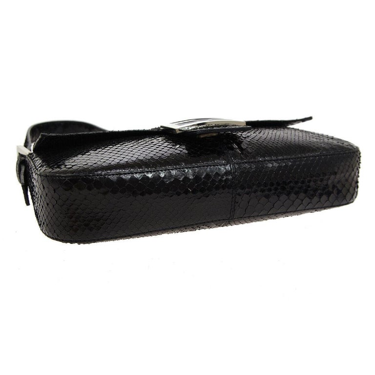 Fendi Black Snakeskin Silver Small Evening Top Handle Satchel Flap Bag ...