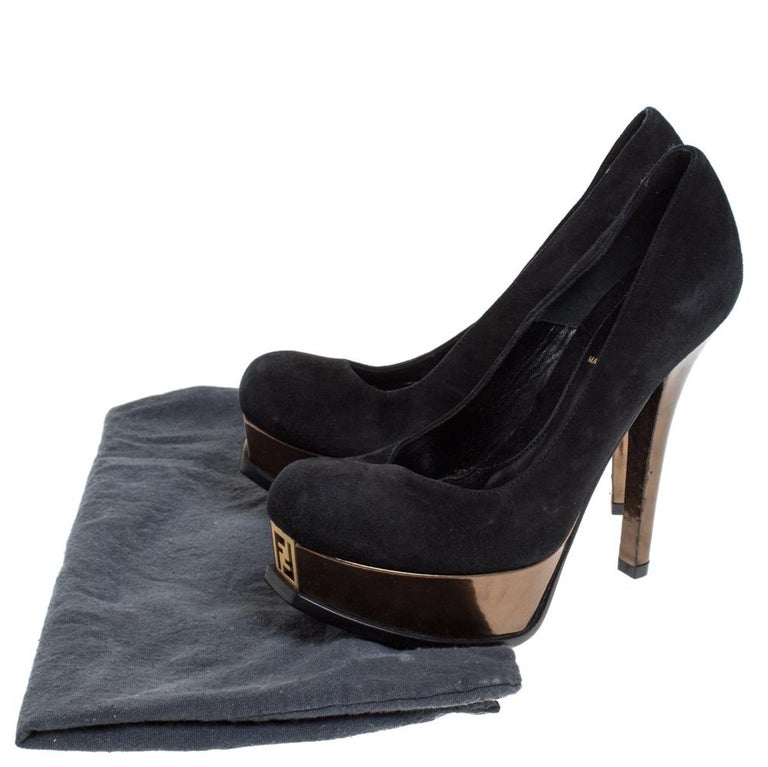 Fendi Black Suede And Bronze Patent Leather Fendista Platform Pumps ...