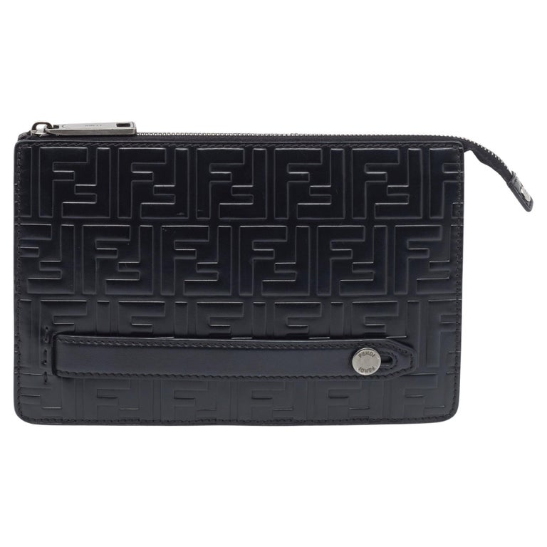 Fendi Black Zucca Embossed Leather Flat Pouch at 1stDibs