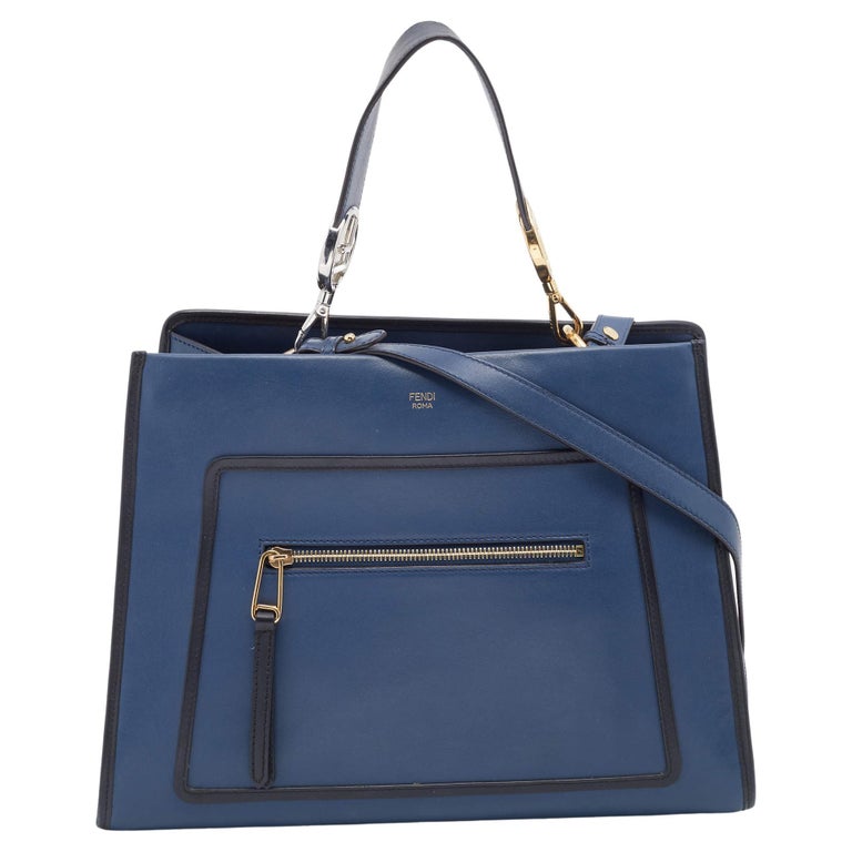 Fendi Blue/Black Leather Runaway Top Handle Bag For Sale at 1stDibs