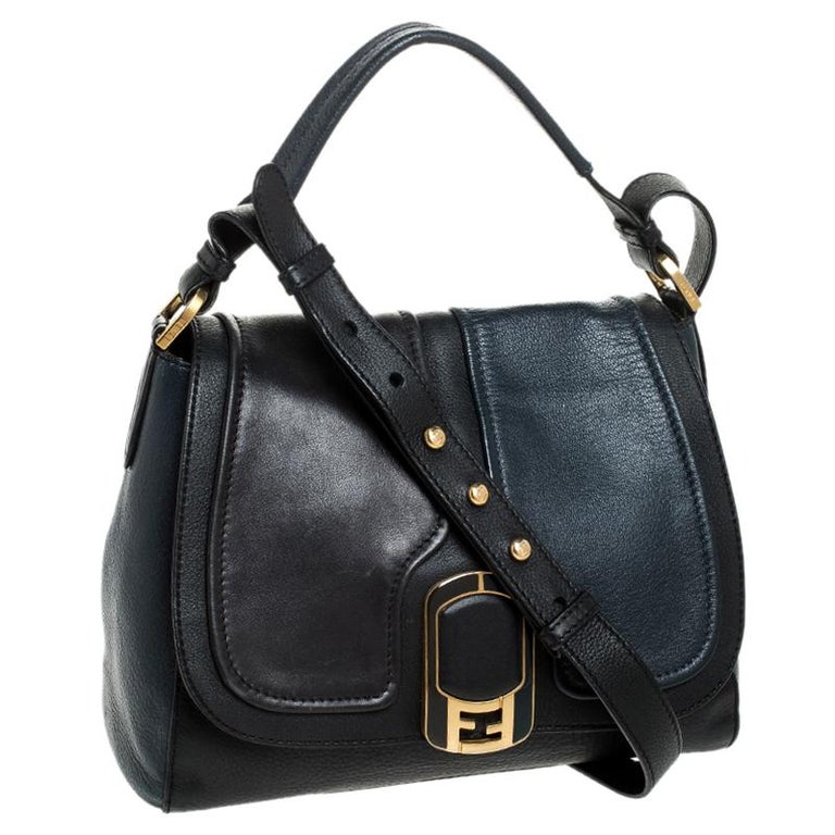 Fendi Blue/Black Leather Silvana Top Handle Bag at 1stDibs