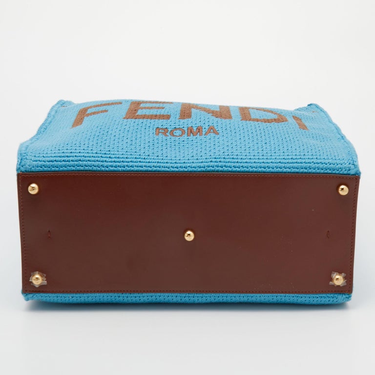 Fendi Blue/Brown Cotton Crochet Sunshine Tote For Sale at 1stDibs