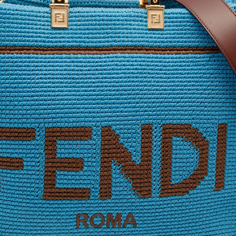 Fendi Blue/Brown Cotton Crochet Sunshine Tote For Sale at 1stDibs