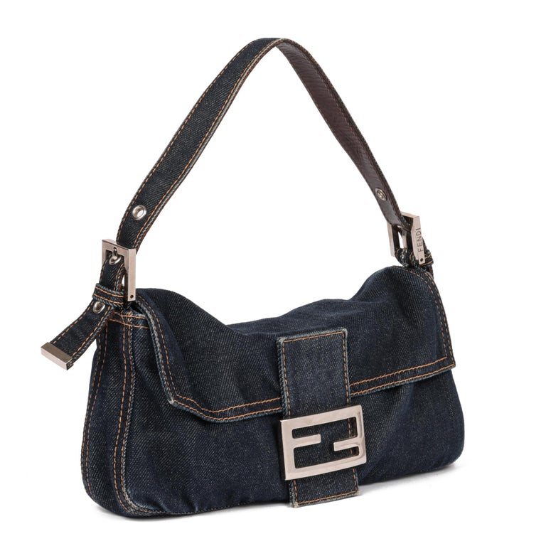 FENDI Blue Denim and Brown Calfskin Leather Vintage Baguette For Sale ...