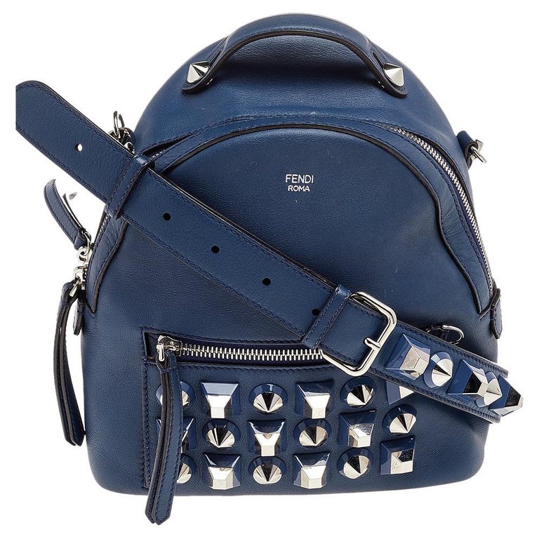Fendi Blue Leather Backpack Studded Shoulder Bag at 1stDibs