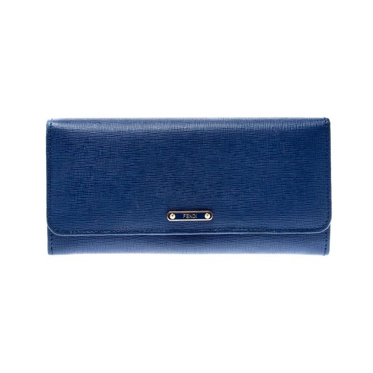 Fendi Blue Leather Elite Continental Wallet For Sale at 1stDibs