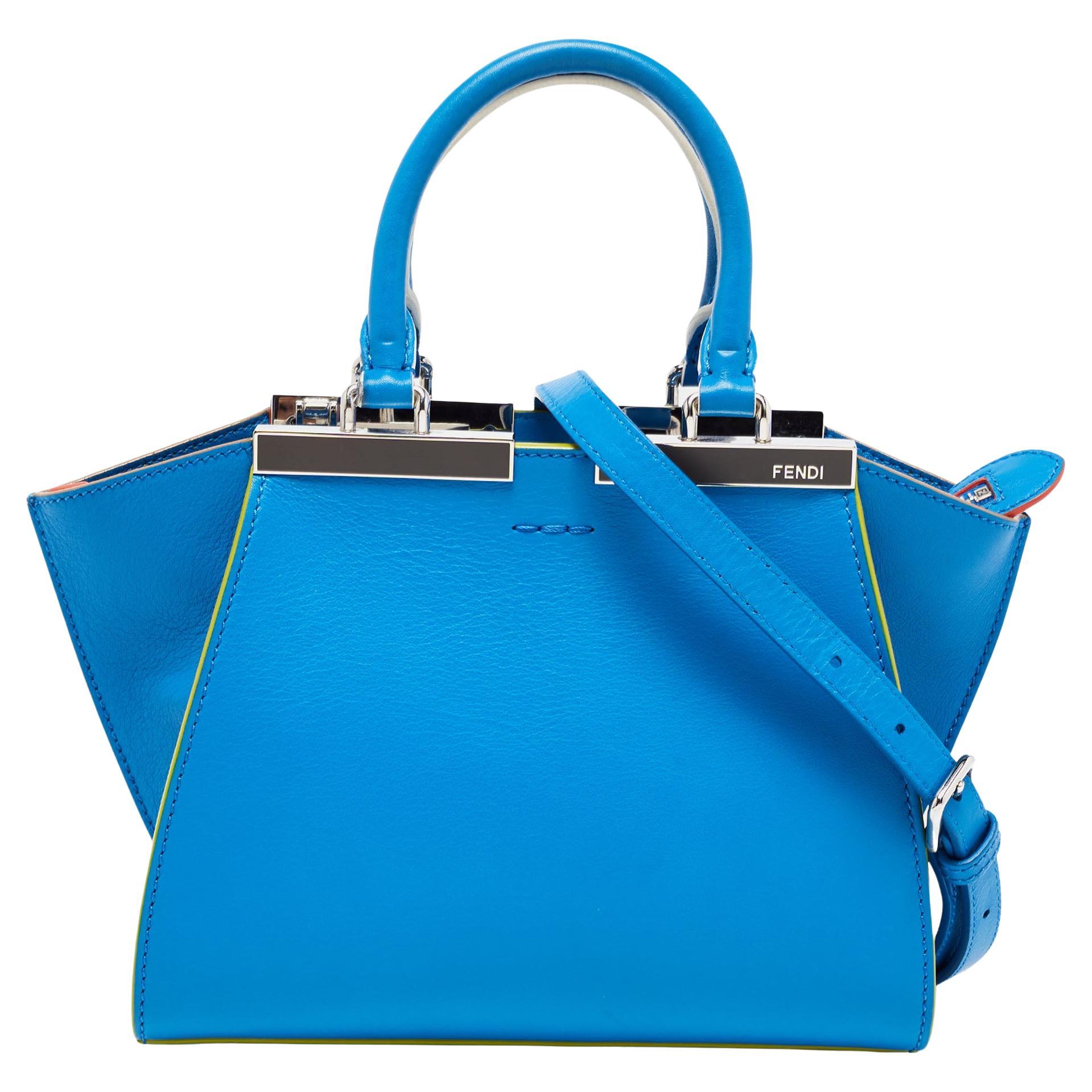 Fendi Blue Two Tone Leather Medium 2Jours Tote at 1stDibs