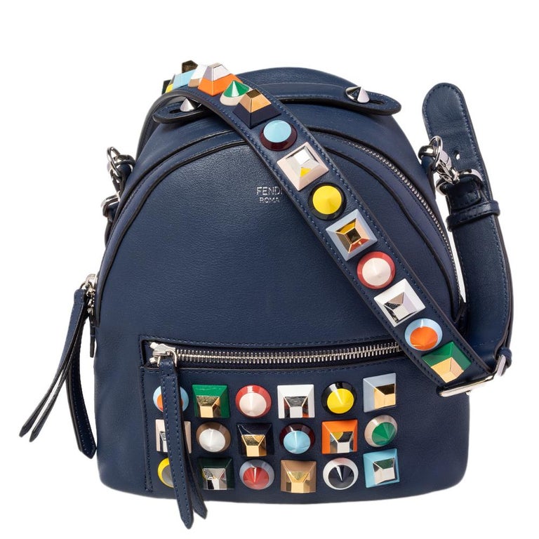 Fendi Blue Leather Pyramid Studded Backpack Style Shoulder Bag at 1stDibs