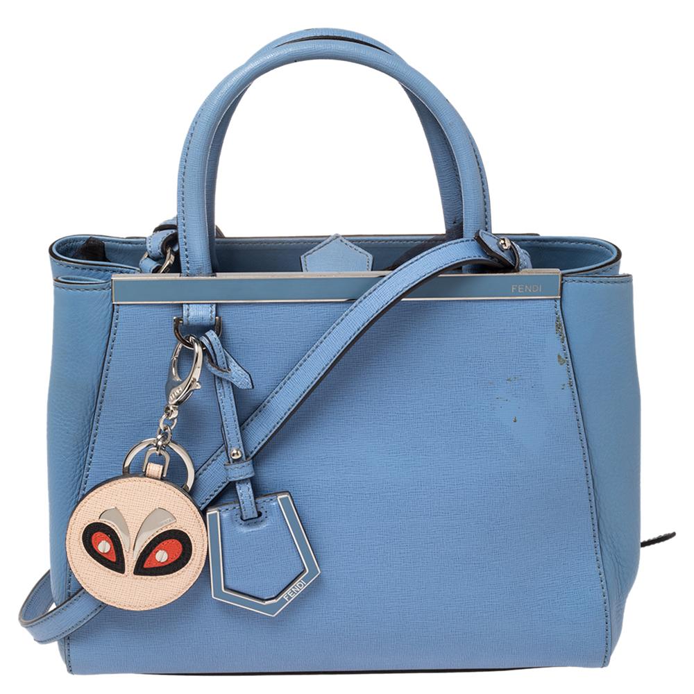 Fendi Blue Two Tone Leather Medium 2Jours Tote For Sale at 1stDibs