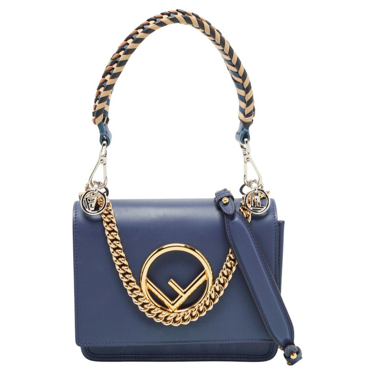 Fendi Blue Leather Small Kan I Flap Shoulder Bag For Sale at 1stDibs
