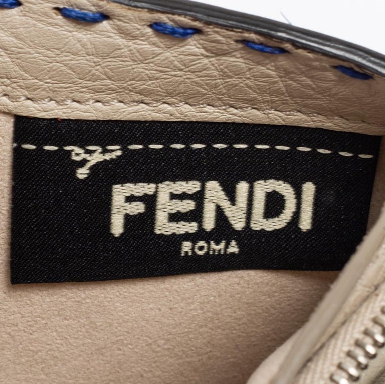 Fendi Blue/Light Grey Selleria Leather Trifold Compact Wallet For Sale ...