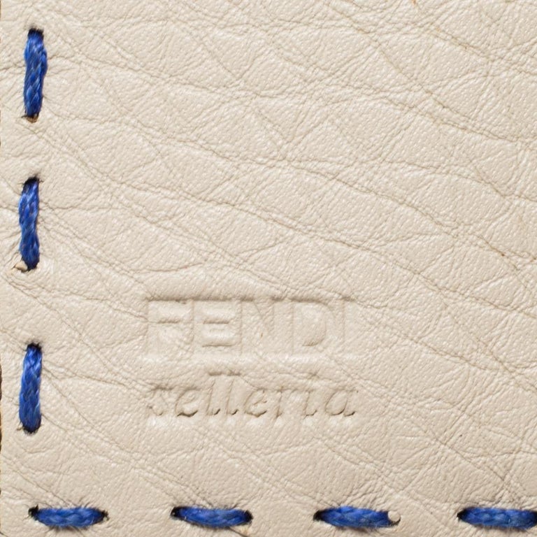 Fendi Blue/Light Grey Selleria Leather Trifold Compact Wallet For Sale ...