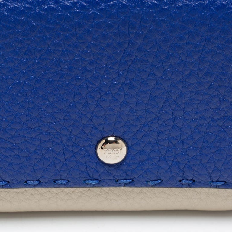 Fendi Blue/Light Grey Selleria Leather Trifold Compact Wallet For Sale ...