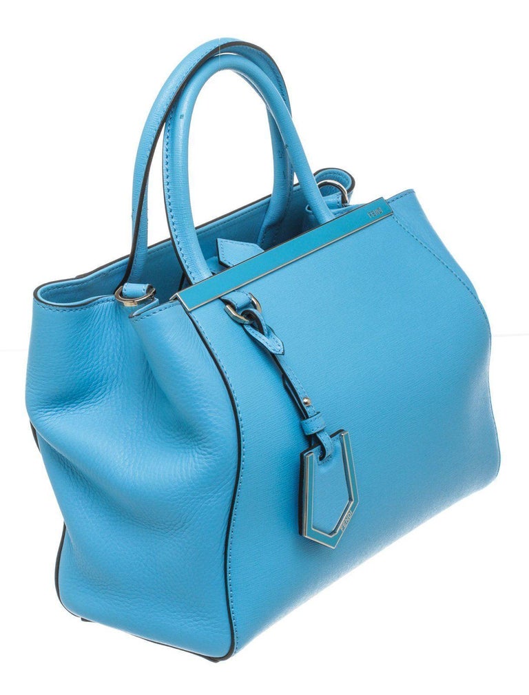 Fendi Blue Saffiano Leather Petite 2 Jours Tote Bag at 1stDibs