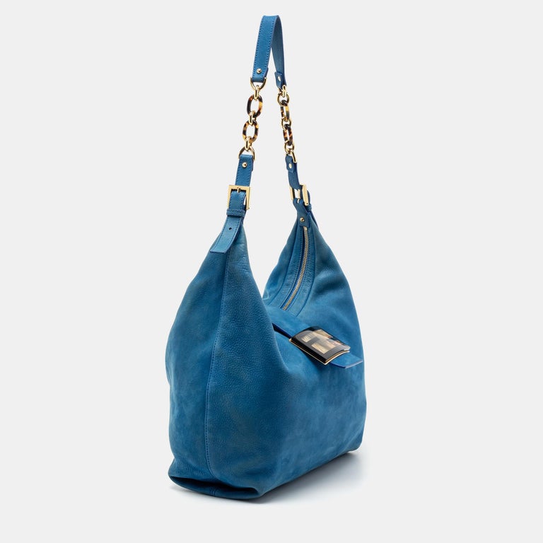 Fendi Blue Suede Zip Hobo For Sale at 1stDibs