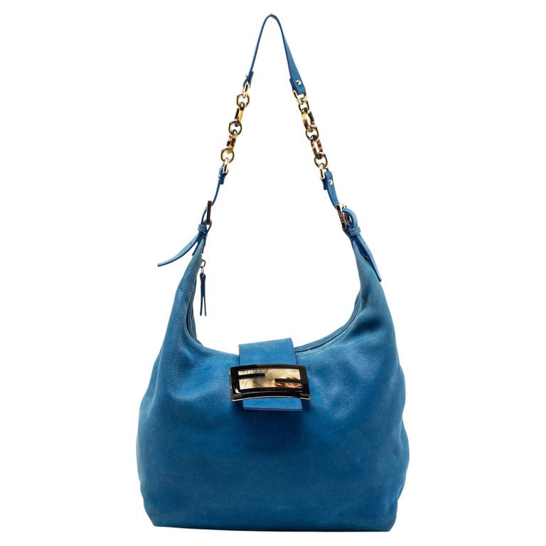 Fendi Blue Suede Zip Hobo For Sale at 1stDibs