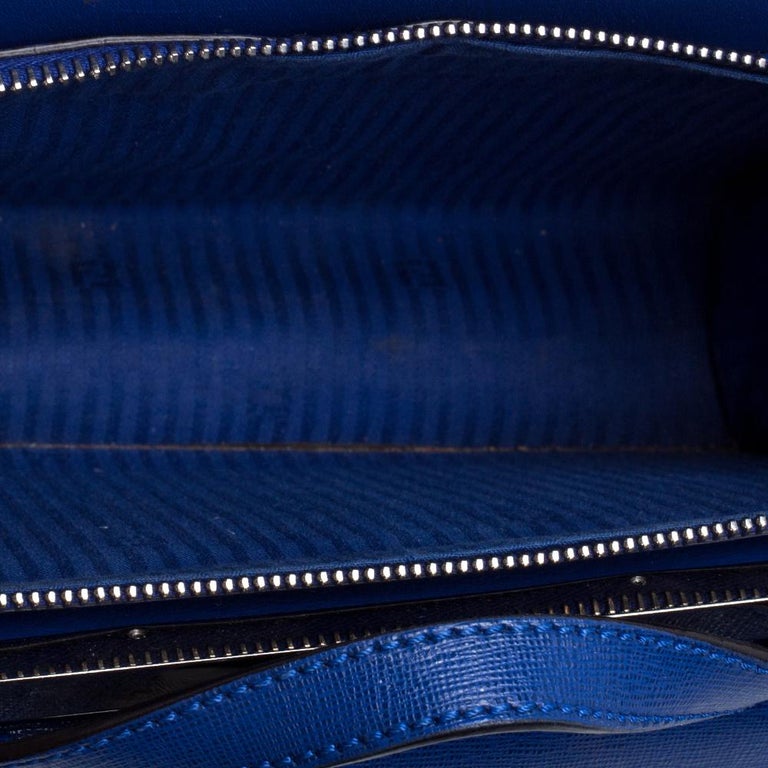 Fendi Blue Textured Leather Mini Demi Jour Top Handle Bag at 1stDibs