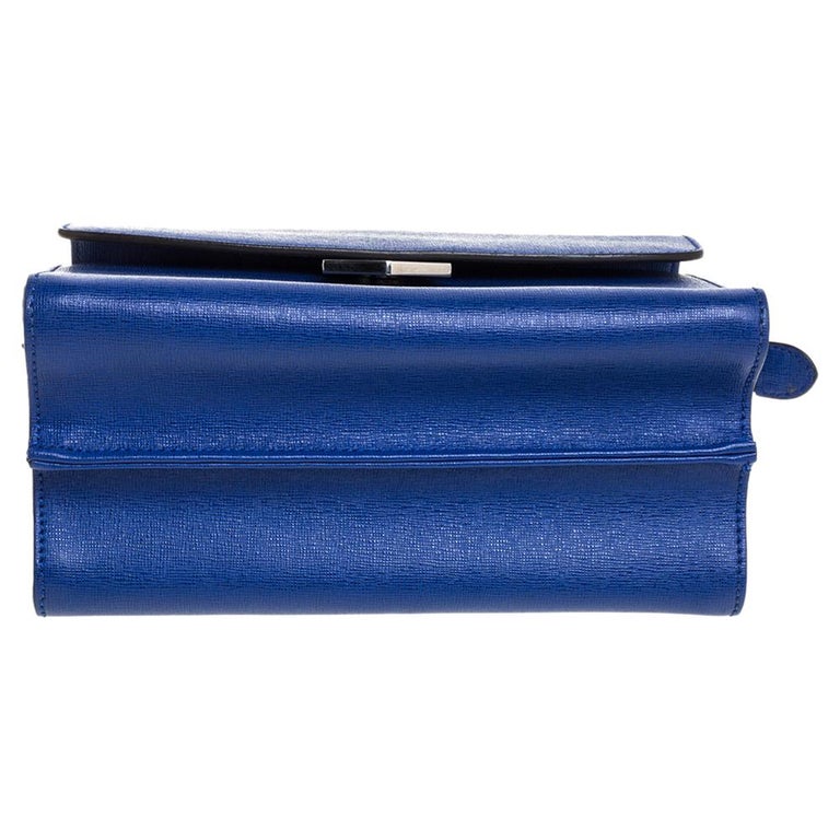 Fendi Blue Textured Leather Mini Demi Jour Top Handle Bag at 1stDibs