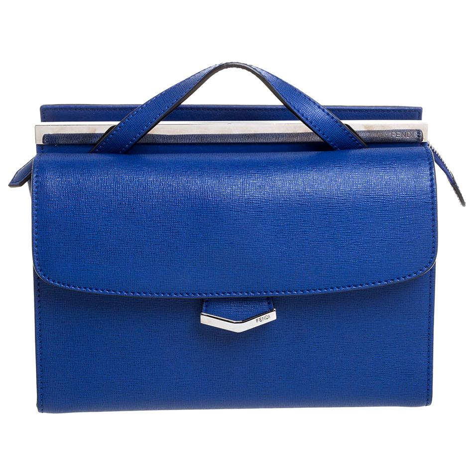 Fendi Turquoise Leather Mini 2Jours Tote For Sale at 1stDibs