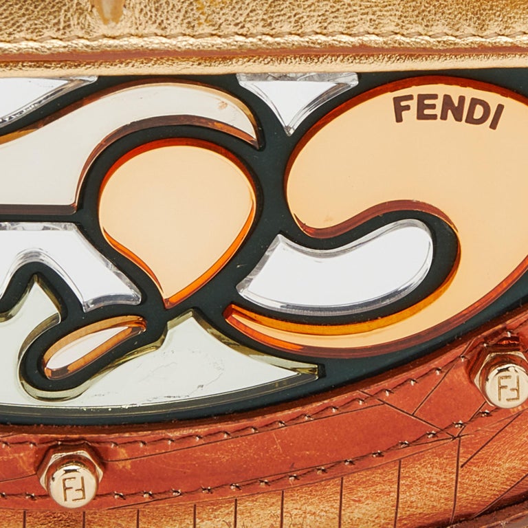 Fendi Bronze/Gold Leather Vanity Mirror Clutch For Sale at 1stDibs