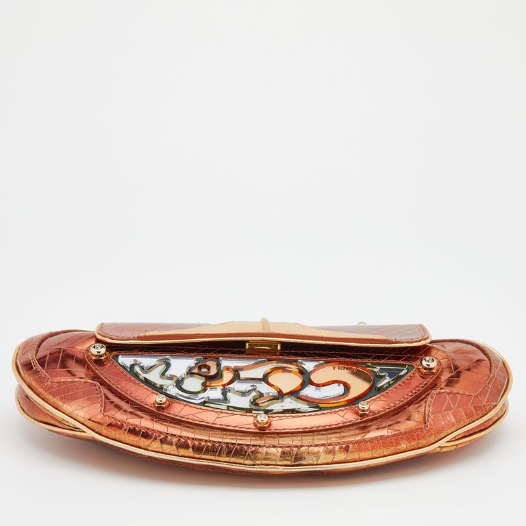 Fendi Bronze/Gold Leather Vanity Mirror Clutch For Sale at 1stDibs