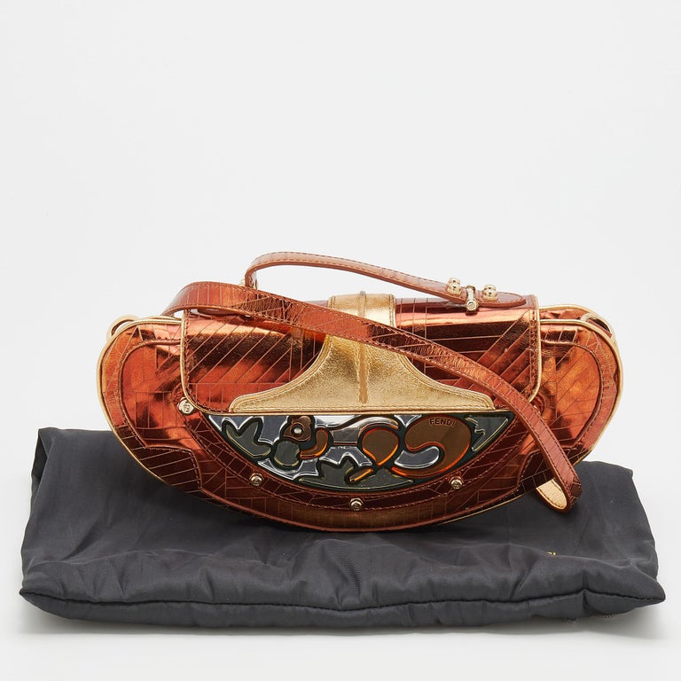 Fendi Bronze/Gold Leather Vanity Mirror Clutch For Sale at 1stDibs