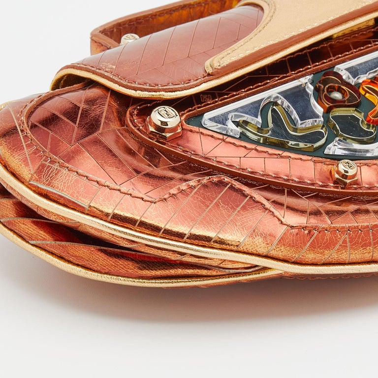 Fendi Bronze/Gold Leather Vanity Mirror Clutch For Sale at 1stDibs