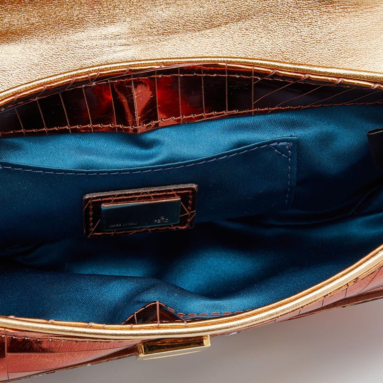 Fendi Bronze/Gold Leather Vanity Mirror Clutch For Sale at 1stDibs