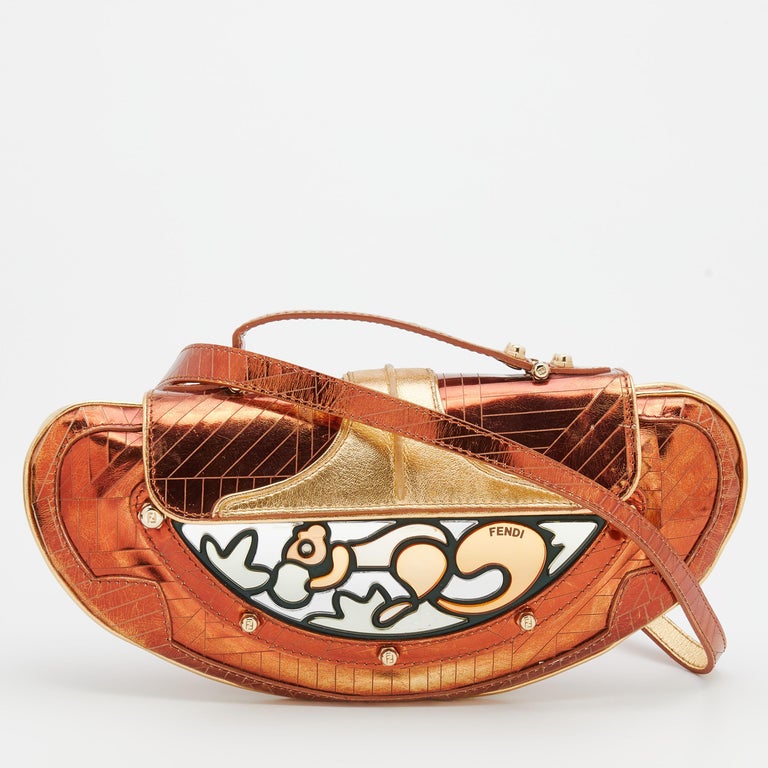 Fendi Bronze/Gold Leather Vanity Mirror Clutch For Sale at 1stDibs