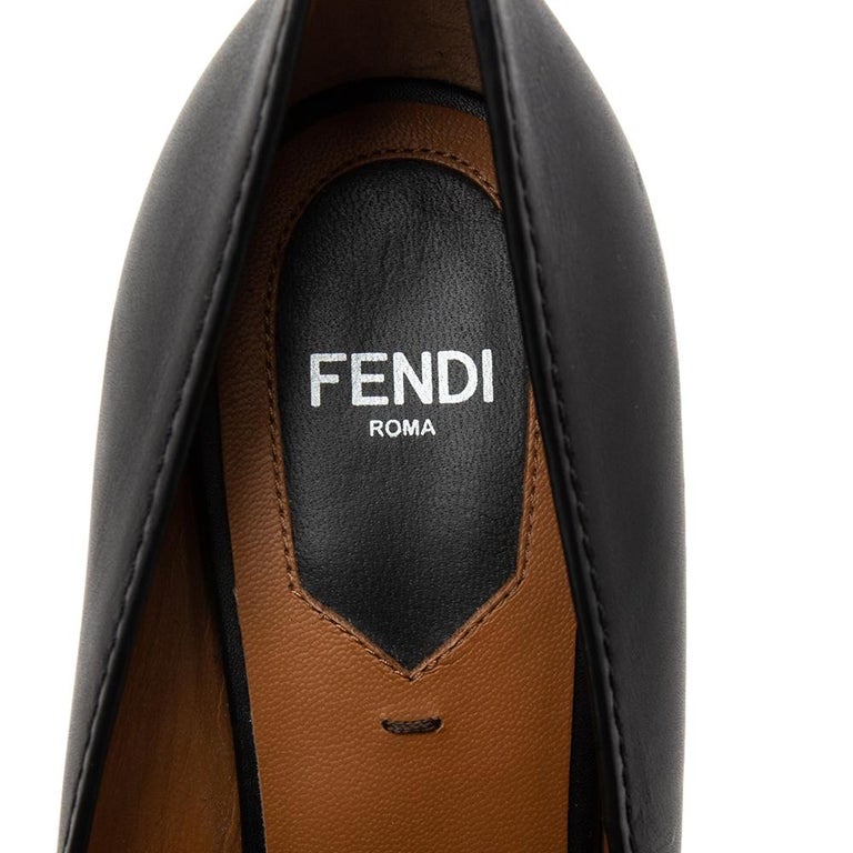 Fendi Brown/Black Leather Wedge Loafer Pumps Size 36 For Sale at 1stDibs