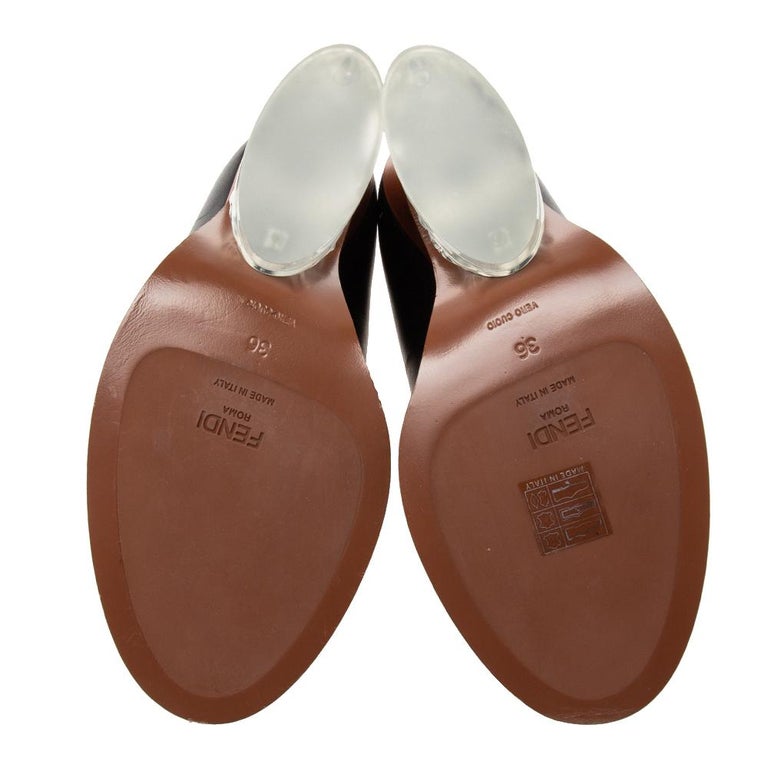 Fendi Brown/Black Leather Wedge Loafer Pumps Size 36 For Sale at 1stDibs