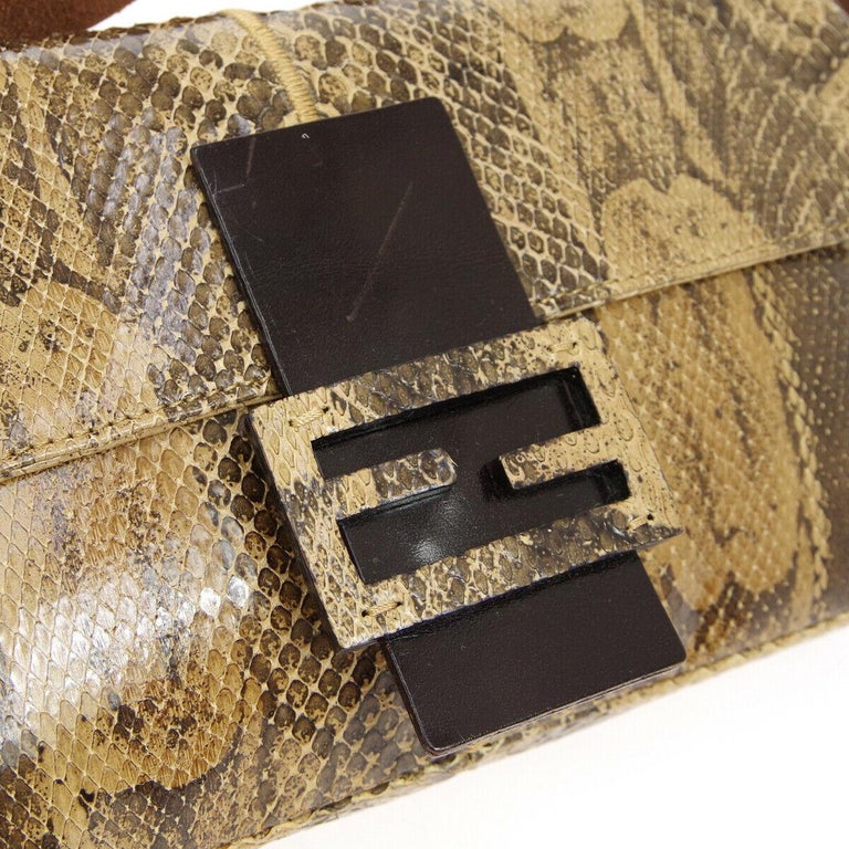 Fendi Brown Black Snakeskin Logo Evening Top Handle Satchel Flap Bag in ...