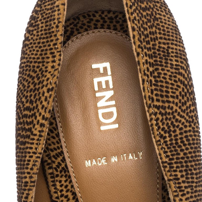 Fendi Brown Deco Textured Suede Peep Toe Bow Platform Pumps Size 40 at ...