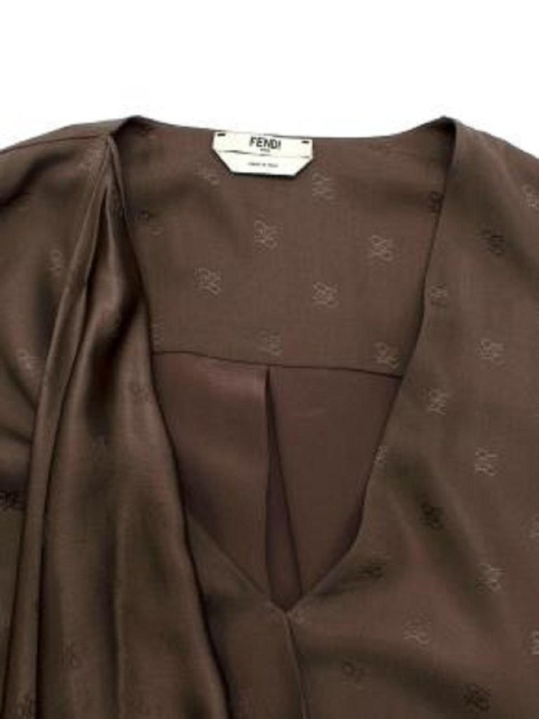 Fendi Brown FF Karligraphy Silk Draped Dress For Sale at 1stDibs