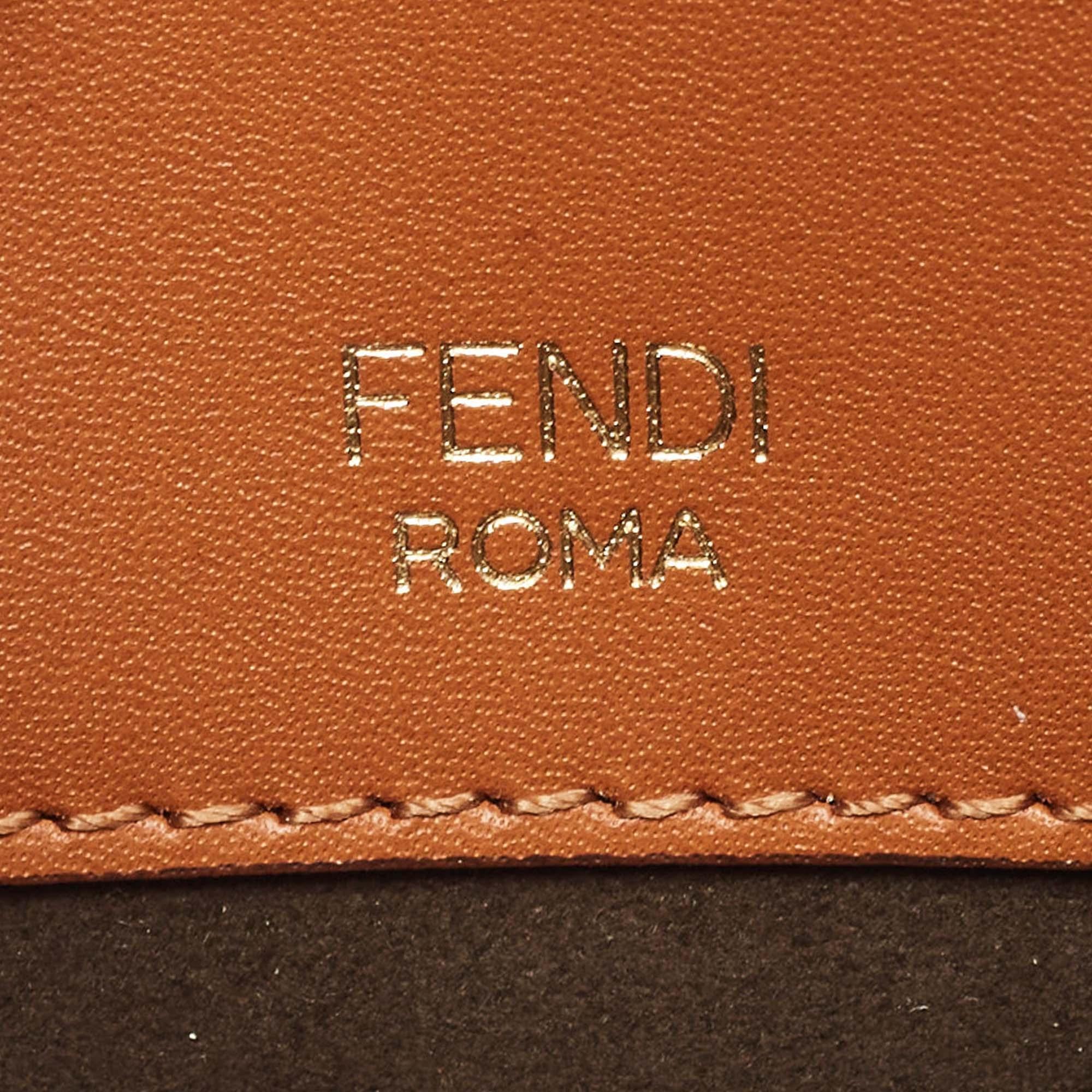 Fendi Brown Leather FF Flat Baguette Clutch For Sale at 1stDibs