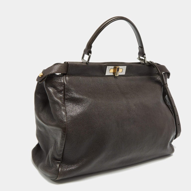 Fendi Brown Leather Large Peekaboo Top Handle Bag For Sale at 1stDibs