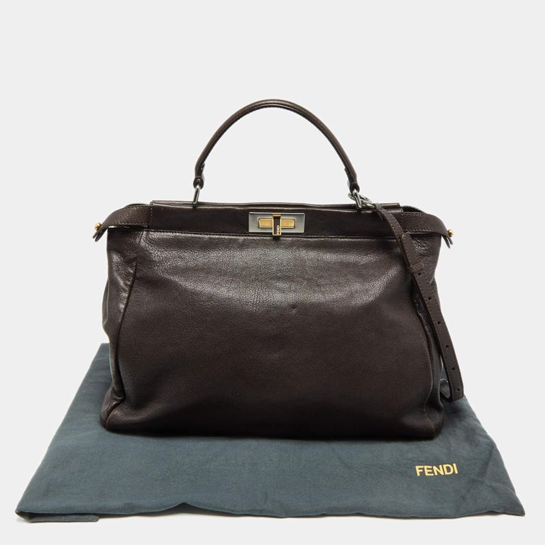 Fendi Brown Leather Large Peekaboo Top Handle Bag For Sale at 1stDibs
