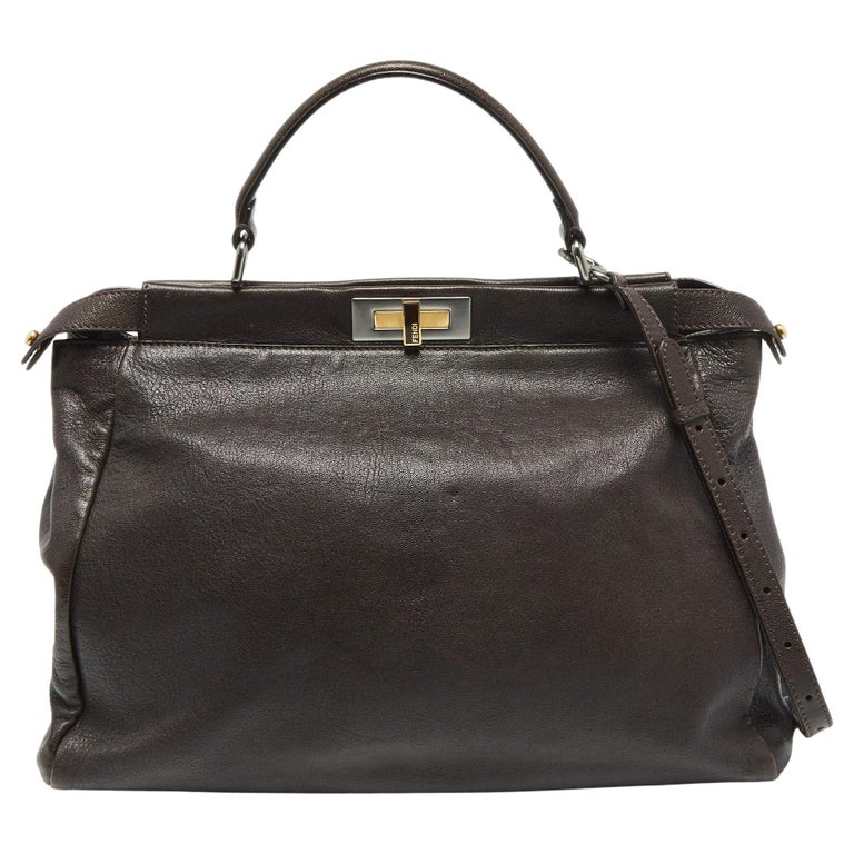 Fendi Brown Leather Large Peekaboo Top Handle Bag For Sale at 1stDibs