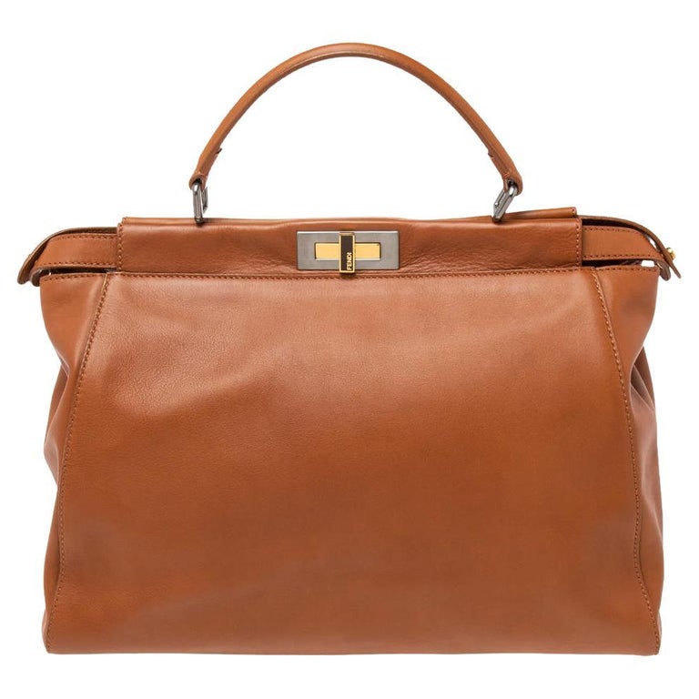 Fendi Brown Leather Large Peekaboo Top Handle Bag For Sale at 1stDibs