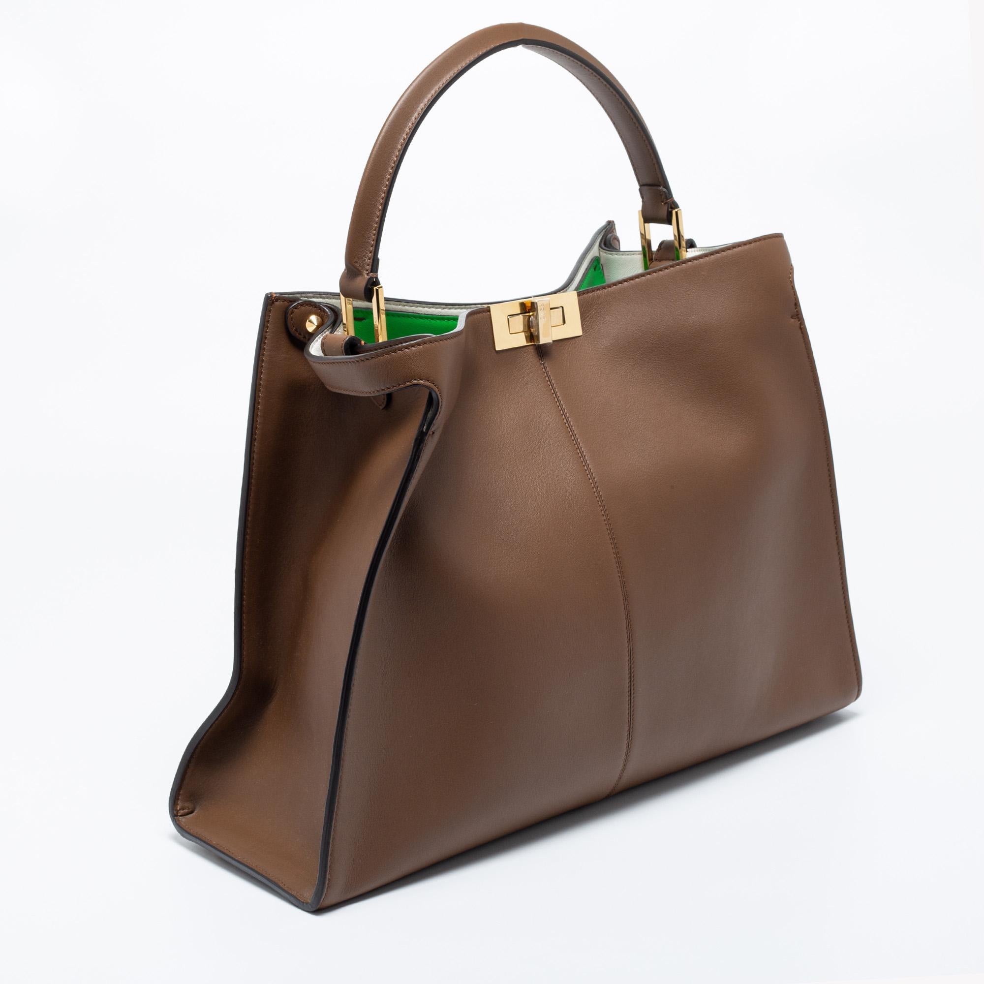 Fendi Brown Leather Large X Lite Peekaboo Top Handle Bag at 1stDibs ...
