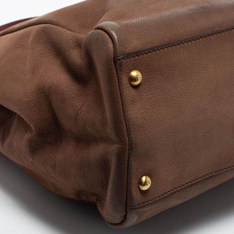 Fendi Brown Leather Peekaboo Large Top Handle Bag For Sale at 1stDibs