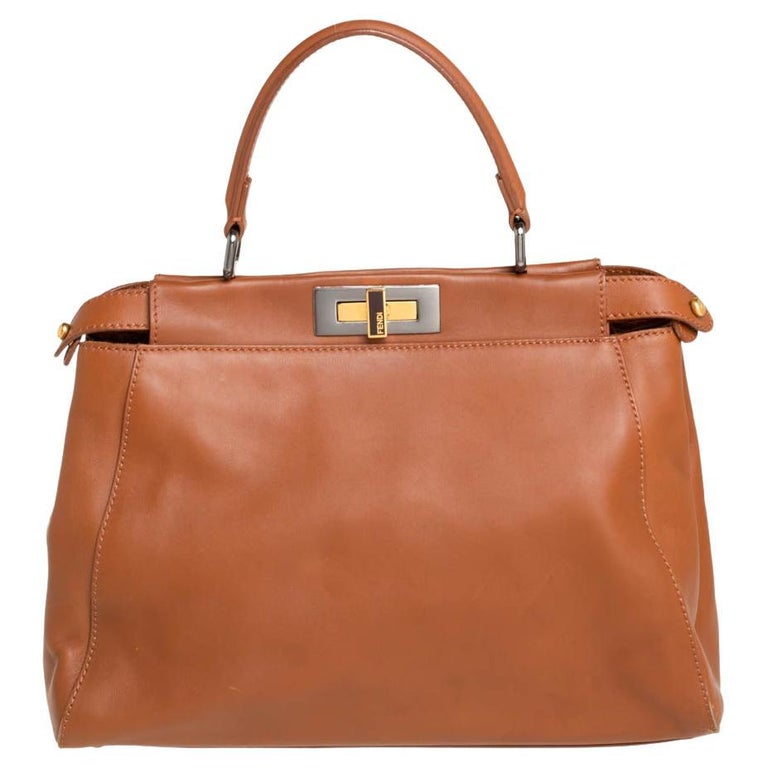 Fendi Brown Leather Peekaboo Top Handle Bag At 1stdibs