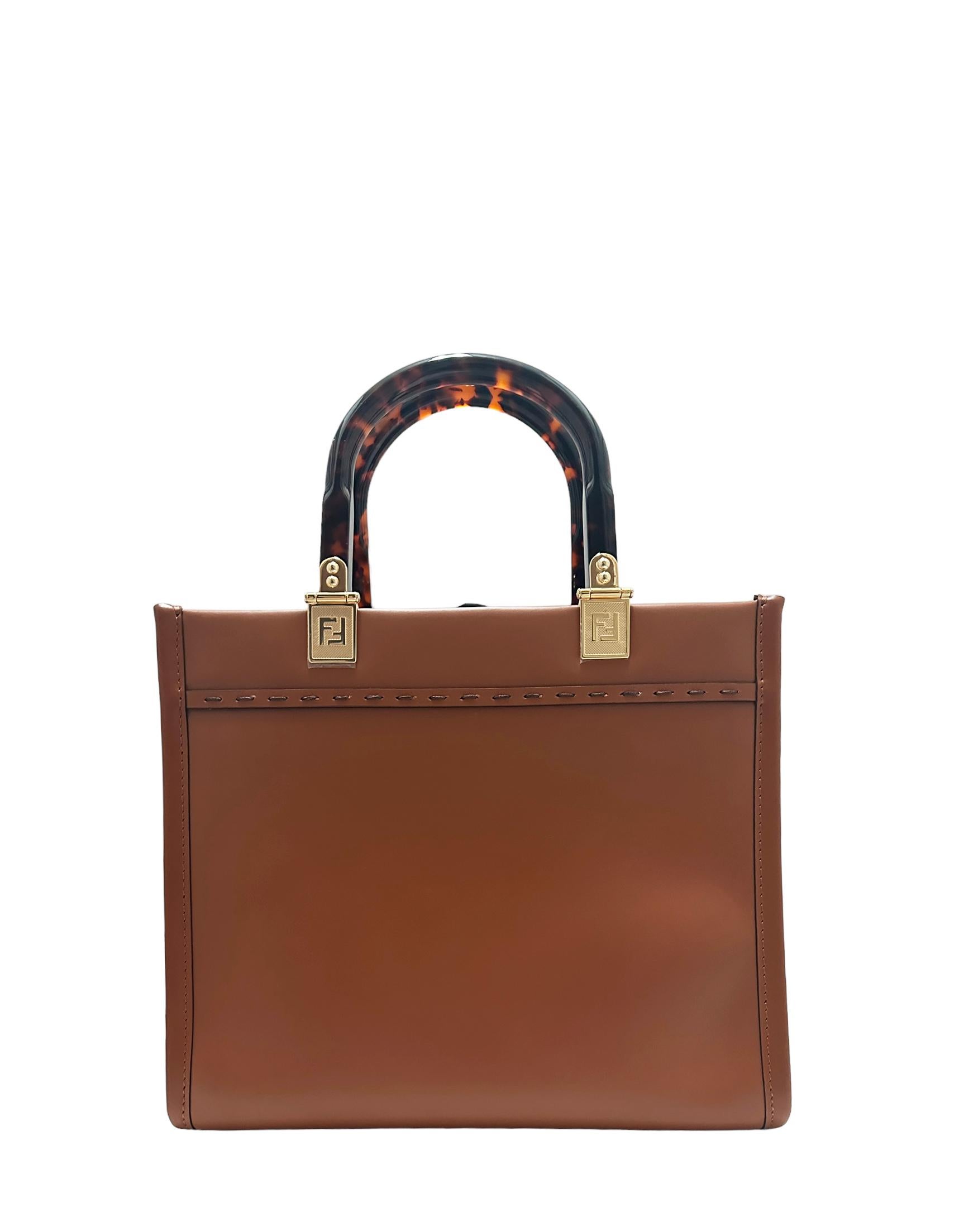 Fendi Brown Leather Small Fendi Sunshine Shopper Tote Bag For Sale at ...