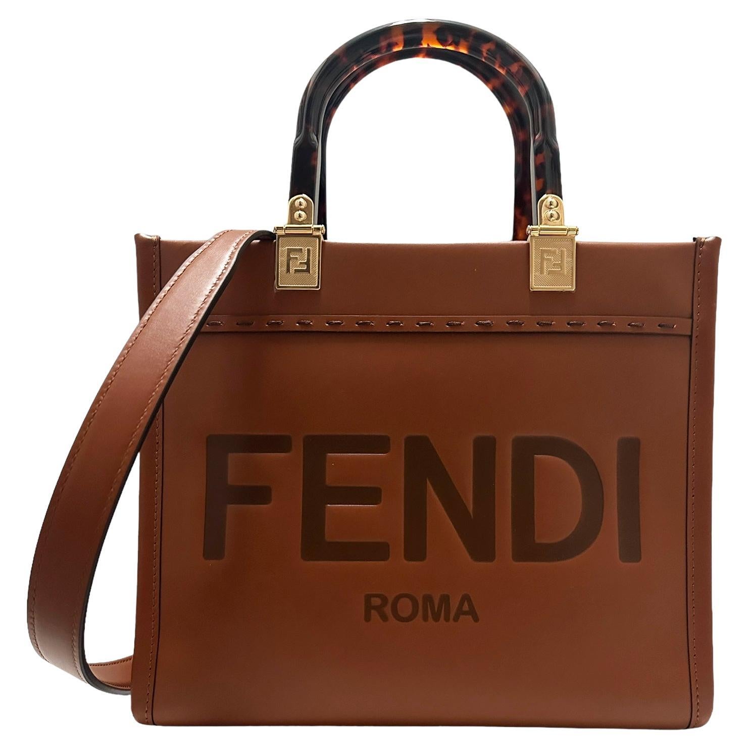 Fendi Brown Leather Small Fendi Sunshine Shopper Tote Bag For Sale at ...