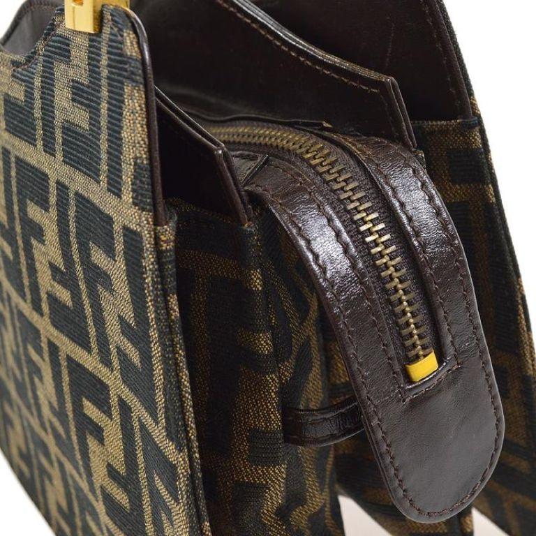 FENDI Brown Monogram Canvas Logo Gold Small Evening Top Handle Satchel ...