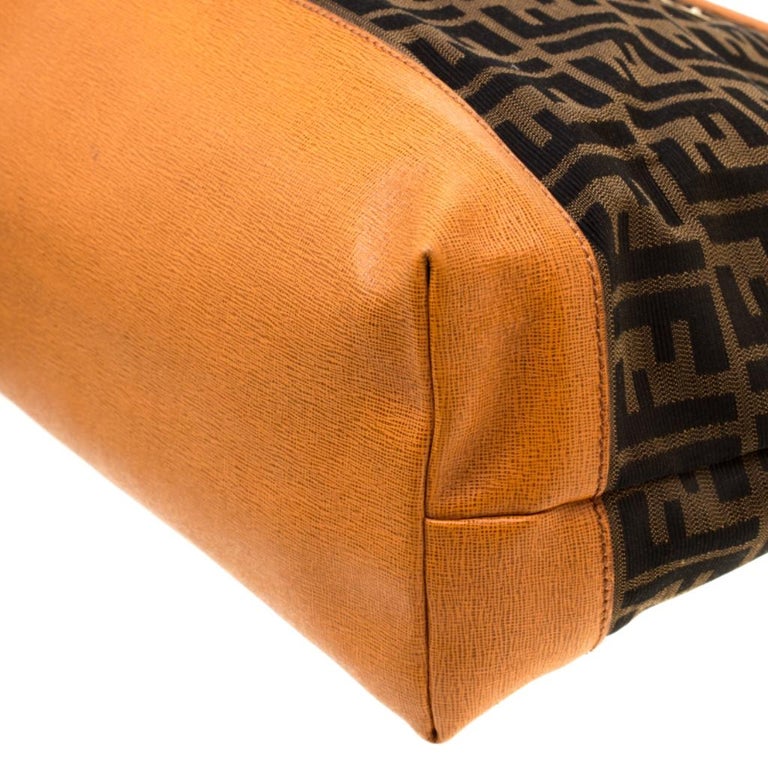 Fendi Brown/Orange Zucca Canvas And Leather Roll Tote For Sale at 1stDibs