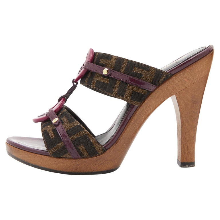Fendi Brown/Plum Zucca Canvas and Patent Leather Platform Slide Sandals ...