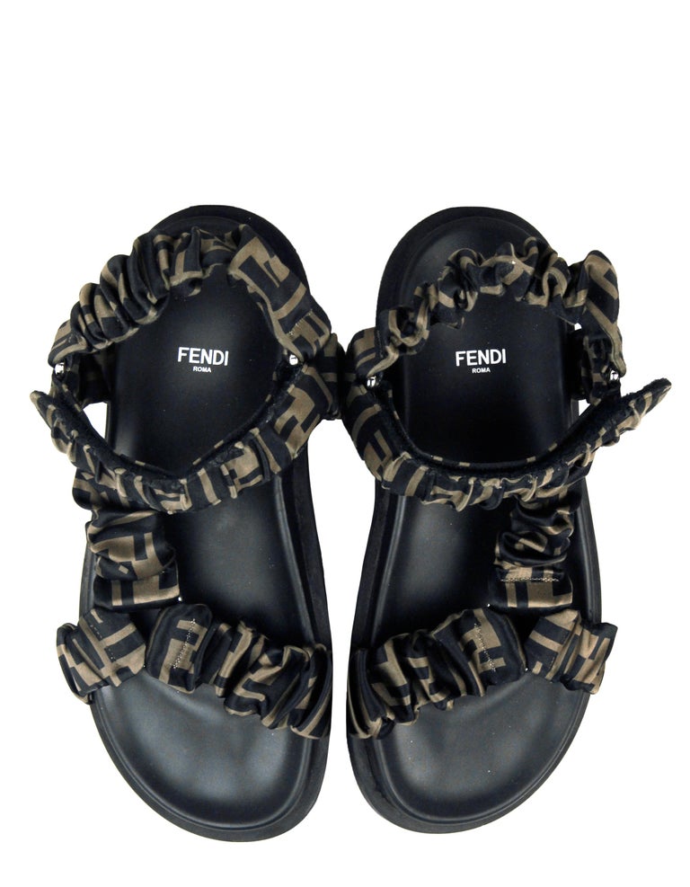 Fendi Brown Satin Ruched Fendi Feel Monogram Strappy Sandals sz 39.5 ...